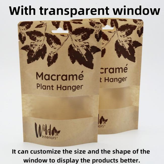 Custom printed kraft paper pouches with transparent windows