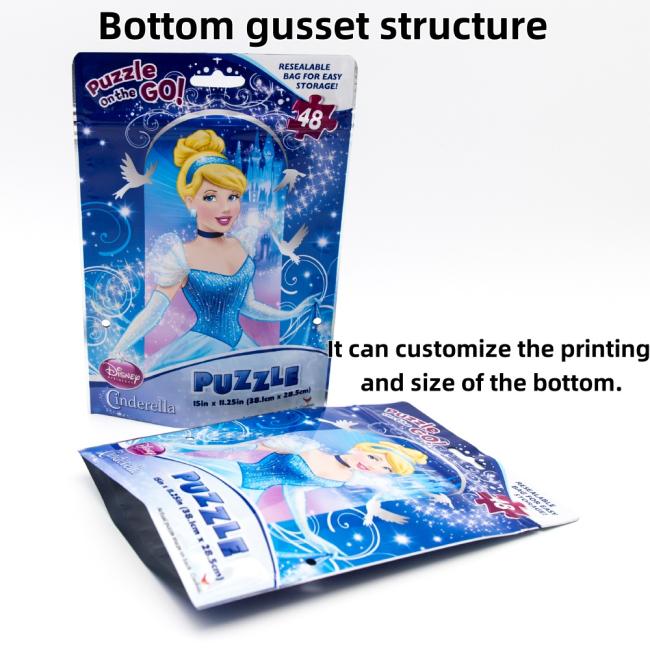 Printed toy packaging pouches with transparent windows