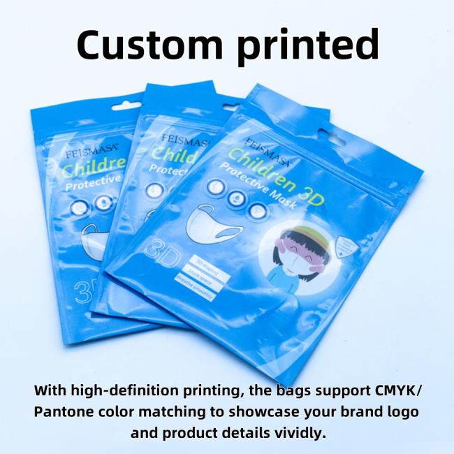 Close-up of resealable zipper on mask packaging bag