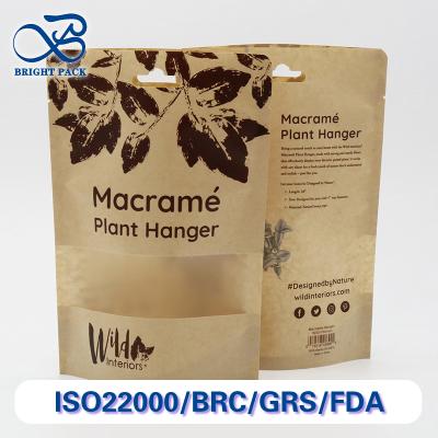 중국 맞춤 인쇄가 가능한 투명 창이 있는 재활용 및 분해 가능한 크라프트 종이 파우치, 일상 제품 포장용. 판매용