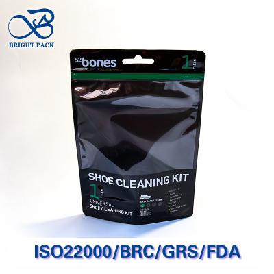 China Premium Stand Up Bags With Clear Window For Shoe Cleaning Kits Packaging With Custom Glossy Surface And Cost-Effective. for sale