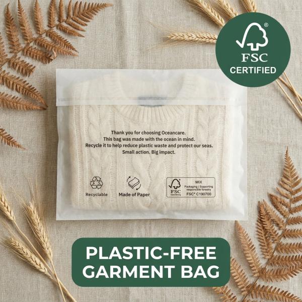 Quality Green Packaging Glassine Bag Apparel Eco-Friendly Zero Plastic Clothing EU Compliant Garment Pouch for Certified Recyclable USA for sale