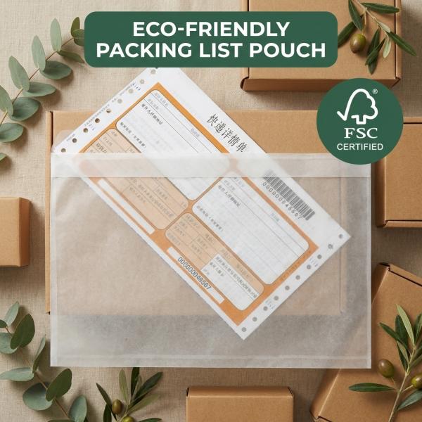 Quality FSC Certified Packing List Envelope Recyclable Paper Document Enclosed Self Adhesive Shipping Label Pouch for sale