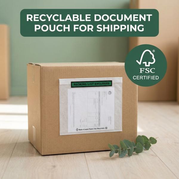 Quality Recyclable Packing List Envelope Paper Document Enclosed Plastic Free Self Adhesive Shipping Label Pouch FSC for sale