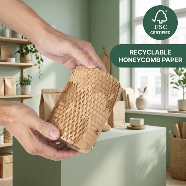 Quality White Colored Eco-Friendly Recyclable Kraft Honeycomb Paper Roll Cushioning Wrap with Grease Proof for Gift Packaging for sale