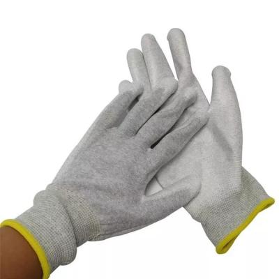 Cina 13 Gauge Knitted Lined Pu Coated Gloves ESD Antistatic Carbon Fiber Finger Men Construction Gloves in vendita