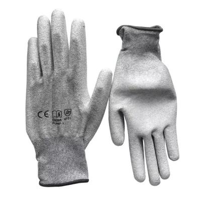 Cina 13 Gauge Knitted Lined Pu Coated Gloves ESD Antistatic Carbon Fiber Finger Men Construction Gloves in vendita