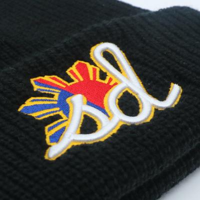China Custom Black 3D Embroidery Beanie High Warmth Level for sale