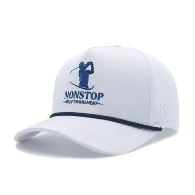 China Unisex Custom Logo 5 Panel Laser Cut Performance Golf Cap Vier Seizoenen Waterdichte Hoed Te koop