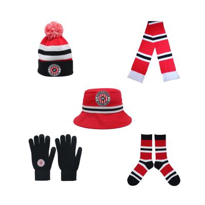 China Borduurwerk Logo Unisex Pom Pom Beanie sjaals handschoenen sokken emmer grijze winterhoed for sale