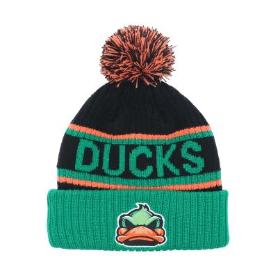 China Borduurwerk Pompom Beanie Fleece Lined Beanie Warmteoverdracht Print Oversized Winter Hoed Te koop