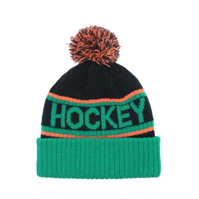 China Borduurwerk Pompom Beanie Fleece Lined Beanie Warmteoverdracht Print Oversized Winter Hoed Te koop