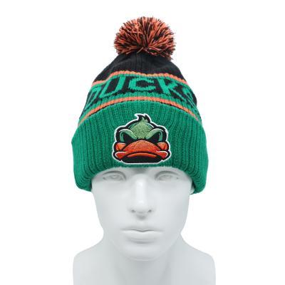 China Borduurwerk Pompom Beanie Fleece Lined Beanie Warmteoverdracht Print Oversized Winter Hoed Te koop