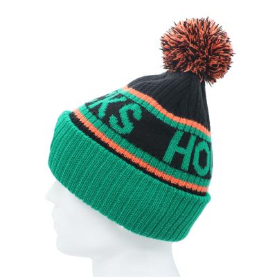 China Borduurwerk Pompom Beanie Fleece Lined Beanie Warmteoverdracht Print Oversized Winter Hoed Te koop
