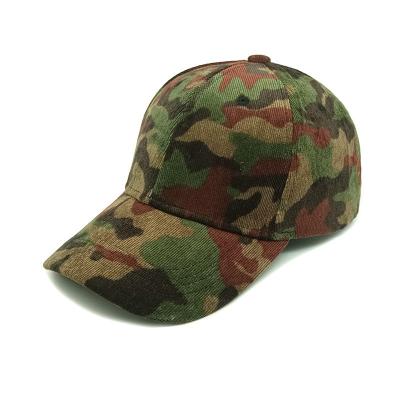Cina Cappuccio da baseball a 6 pannelli ricamato Con bordura pre-curva Cappuccio in tessuto di corduroy camuffato 230gm in vendita