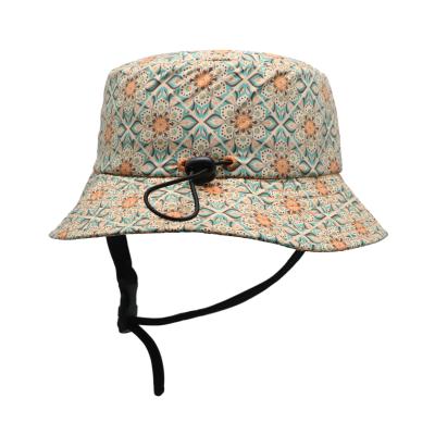 China Image Custom Printed Flower Safety Chin Strap Adjustable Inside Pocket Unisex Waterproof Surf Bucket Hat for sale