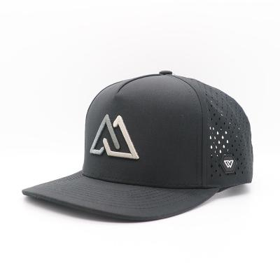 China Gekrompen rand waterdicht laser gesneden gat sport geperforeerde hoed 5 panel honkbalpet Te koop