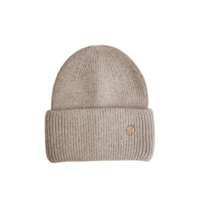 China Character Style Women's Winter Beanie With Custom Metal Logo And Cotton Cashmere Wool for sale
