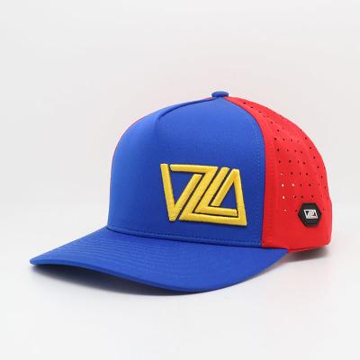 China Fabric 5 Panel Perforated Laser Cutting Hole Baseball Hat 3D Embroidery Performance Hat for sale