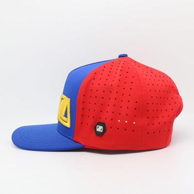 China Fabric 5 Panel Perforated Laser Cutting Hole Baseball Hat 3D Embroidery Performance Hat for sale