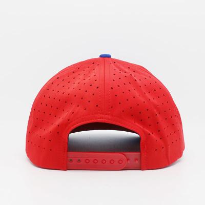 China Fabric 5 Panel Perforated Laser Cutting Hole Baseball Hat 3D Embroidery Performance Hat for sale