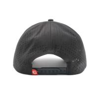 China Custom 6 Panel Structured PVC Rubber Patch Black Polyester Waterproof Baseball Cap 58cm for sale