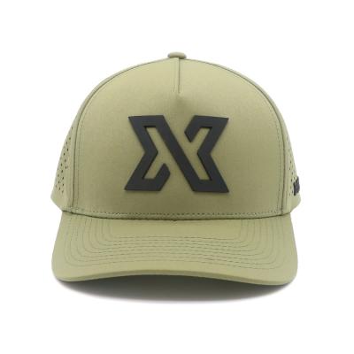 China 5-Panel Hat Sonic Welding Emboss Rubber Patch Performance Camp Hat For Men for sale