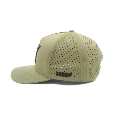 China 5-Panel Hat Sonic Welding Emboss Rubber Patch Performance Camp Hat For Men for sale