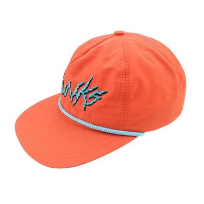 China ODM Custom 5 Panel Nylon touw hoed Snapback Sport Hoed Met Borduur Logo Stof Feature Te koop