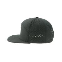 China Custom 7 Panel Rubber Baseball Cap 58cm Laser Cut Perforated Snapback Hat for sale