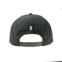 China Custom 7 Panel Rubber Baseball Cap 58cm Laser Cut Perforated Snapback Hat for sale