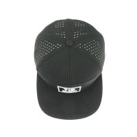 China Custom 7 Panel Rubber Baseball Cap 58cm Laser Cut Perforated Snapback Hat for sale
