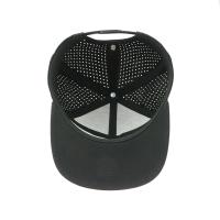China Custom 7 Panel Rubber Baseball Cap 58cm Laser Cut Perforated Snapback Hat for sale