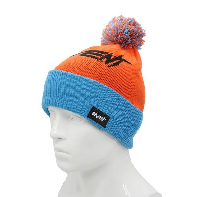 China Custom Caps With Patches Men's Knit Pom Pom Beanie Embroidered Winter Hats 100% Acrylic for sale