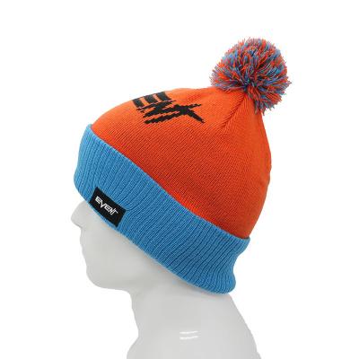 China Custom Caps With Patches Men's Knit Pom Pom Beanie Embroidered Winter Hats 100% Acrylic for sale