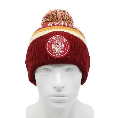 Cina Argyle Pattern Pom Pom Beanie a maglia maschile con etichetta ricamata e cappelli personalizzati in vendita
