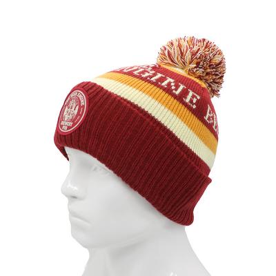 Cina Argyle Pattern Pom Pom Beanie a maglia maschile con etichetta ricamata e cappelli personalizzati in vendita