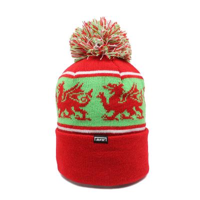 China 4 Seasons Custom Jacquard Knit Pom Beanie With Embroidery Logo And Image Style for sale