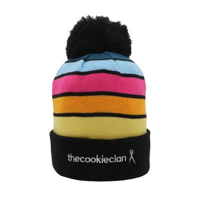 Cina Cappello a maglia di moda invernale con logo personalizzato colorato ricamo a strisce in vendita