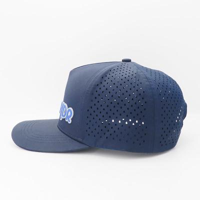 Cina Adulti Logo personalizzato 5 pannello perforato laser taglio buco cappello da baseball impermeabile cappello sportivo cappello di gomma in vendita