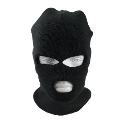 China Custom Logo 3 Hole Black Balaclava Winter Hat Type Knitted Hat For Outdoor Activities for sale