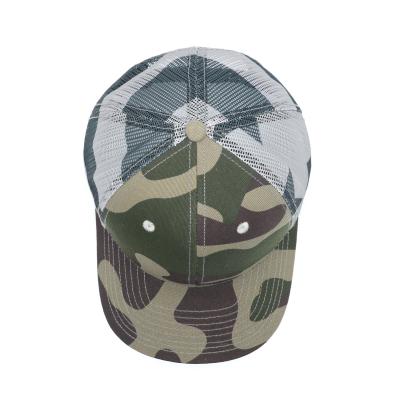 Cina 6 pannelli Camo Trucker Cappello sportivo con bordo pre-curvo e reticolazione reticolare in vendita
