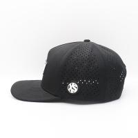 China Custom Logo 5 Panel Golf Hat Waterproof Polyester Laser Cut Hole Snapback Cap 56-60cm for sale