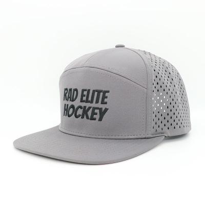 China 7-Panel Hat Custom Laser Cut Hole Sports Cap Snapback Hats For Men Women Panel Style for sale