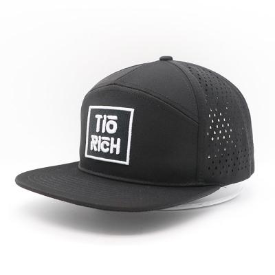 China Waterproof Laser Cut Hole Hat Men 7 Panel 	Snapback Hat 3D Embroidery Caps Party for sale