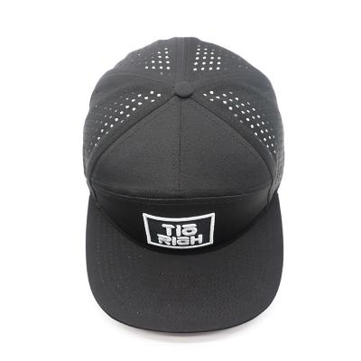 China Waterproof Laser Cut Hole Hat Men 7 Panel 	Snapback Hat 3D Embroidery Caps Party for sale