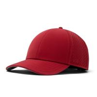 China Custom 6 Panel Snapback Cap Curved Brim Rubber Patch Laser Perforated Holes Adult Size 58cm for sale