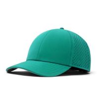 China Custom 6 Panel Snapback Cap Curved Brim Rubber Patch Laser Perforated Holes Adult Size 58cm for sale