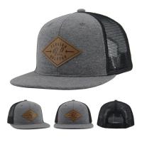 China Custom Heather Gray Mesh Trucker Baseball Cap 58cm with Leather Patch Design for sale
