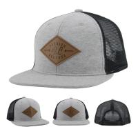 China Custom Heather Gray Mesh Trucker Baseball Cap 58cm with Leather Patch Design for sale